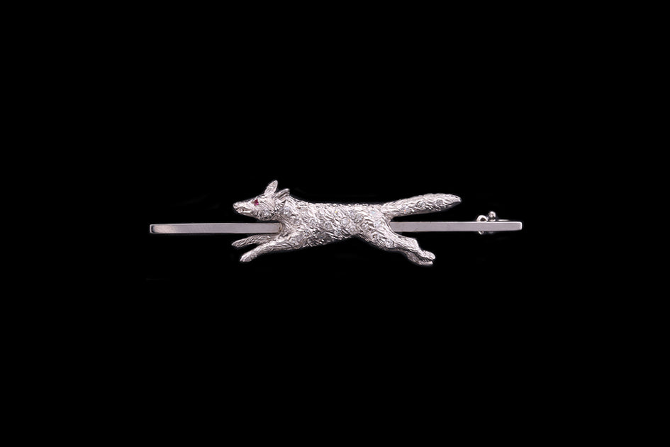 Victorian 15ct White Gold and 18ct White Gold Diamond Fox Crop Pin ...